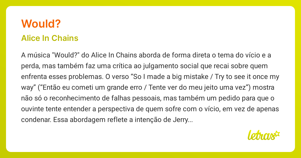 Significado da música WOULD? (Alice In Chains) - LETRAS.MUS.BR