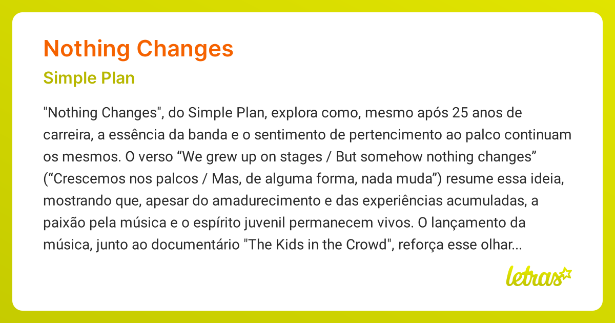 Significado Da Música Nothing Changes Simple Plan Letras Mus Br