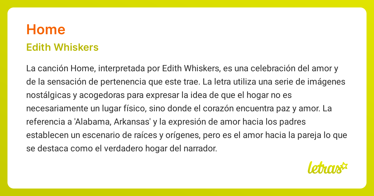 Significado de la canción HOME (Edith Whiskers) - LETRAS.COM