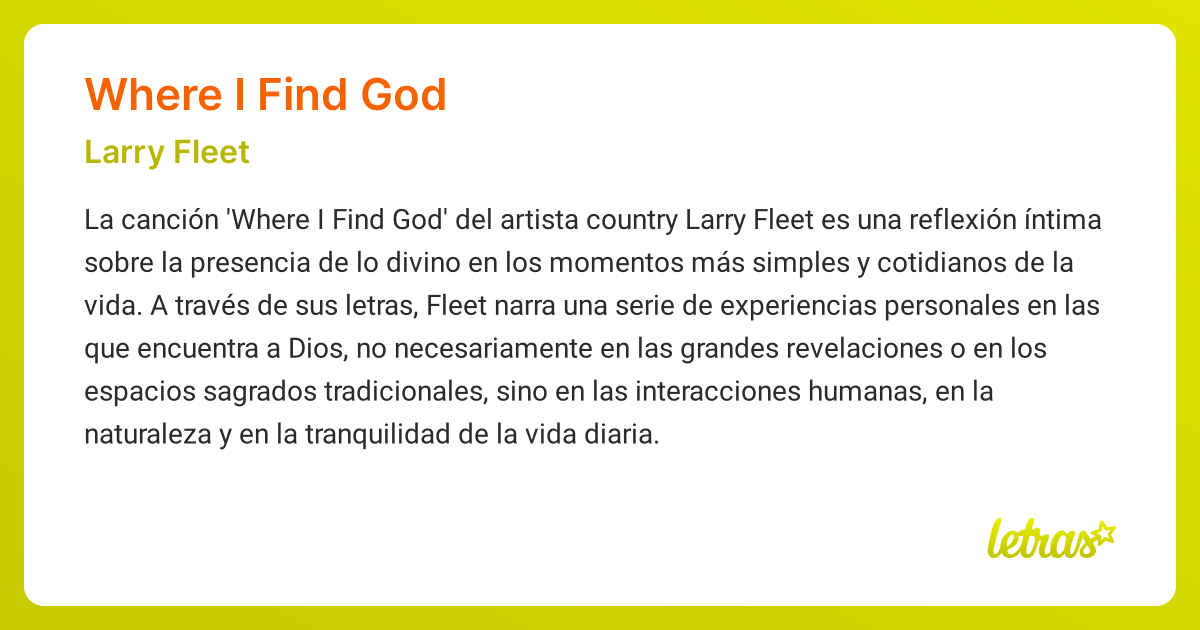 Significado de la canción WHERE I FIND GOD (Larry Fleet) - LETRAS.COM