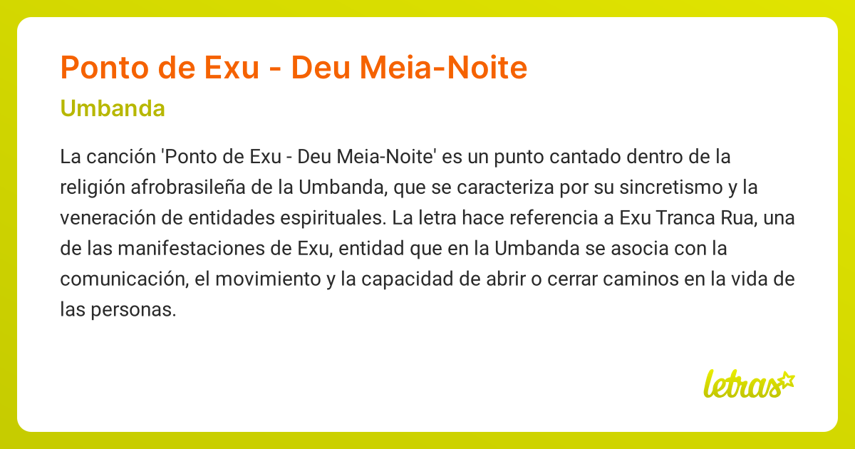 Significado de la canción PONTO DE EXU - DEU MEIA-NOITE (Umbanda ...