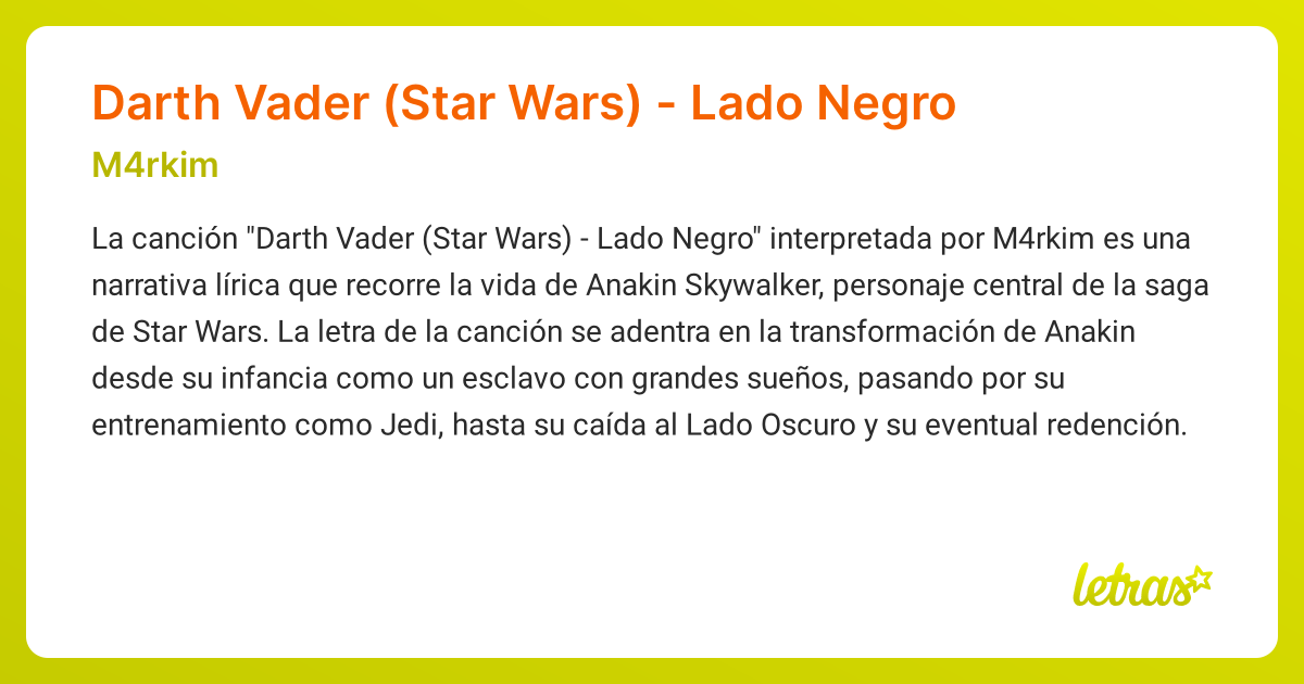 Significado de la canción Darth Vader (Star Wars) - Lado Negro (M4rkim ...