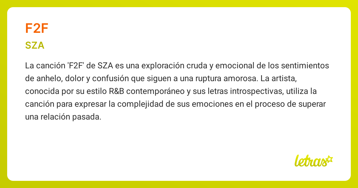 Significado de la canción F2F (SZA) - LETRAS.COM