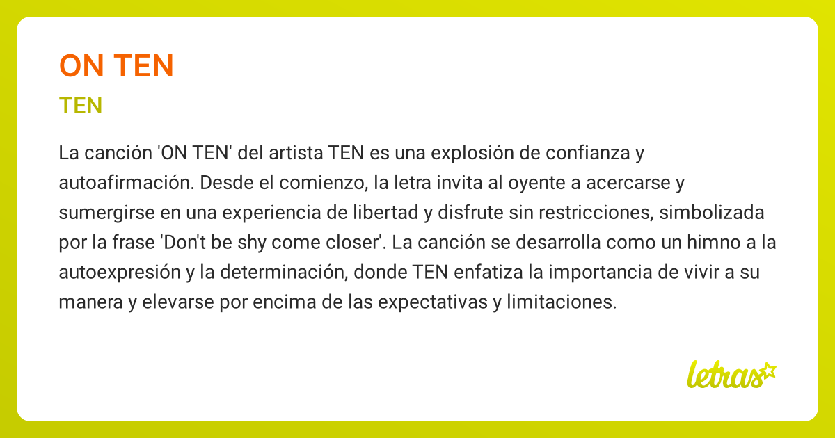 Significado de la canción ON TEN (TEN) - LETRAS.COM