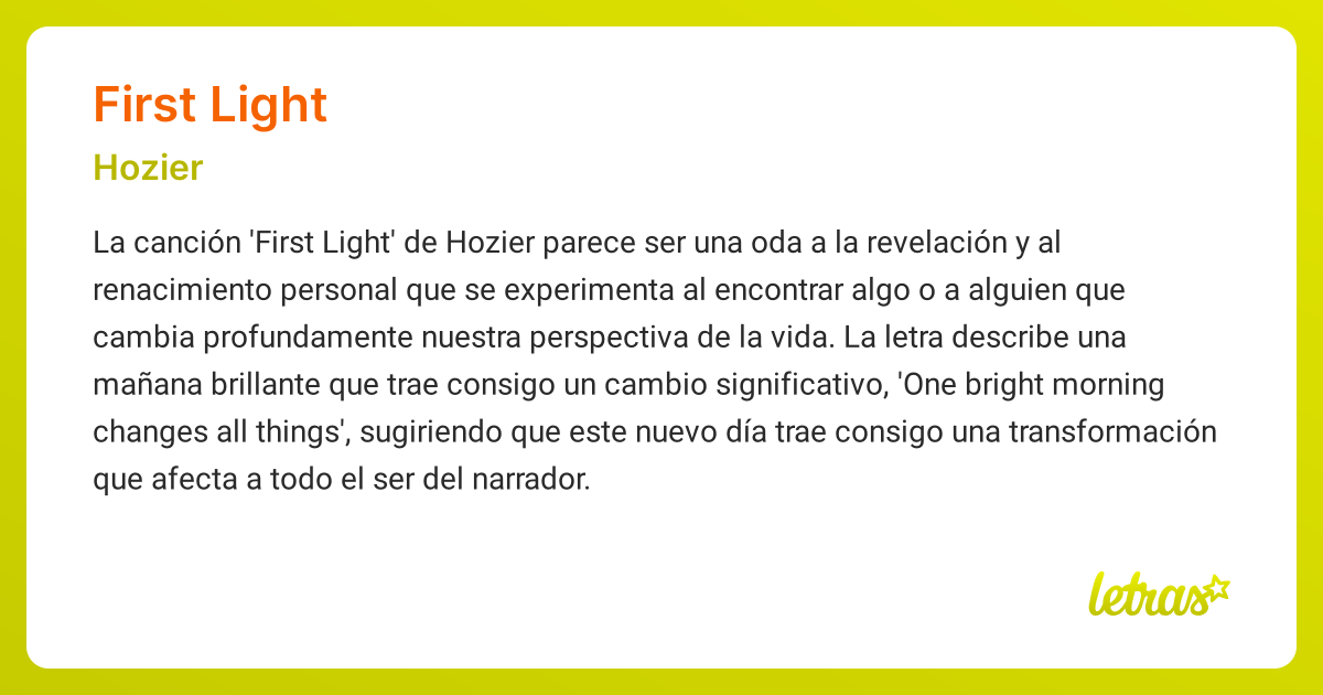 Significado de la canción FIRST LIGHT (Hozier) - LETRAS.COM