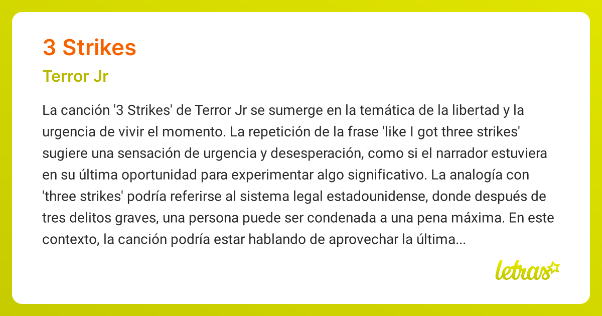 Significado de la canción 3 STRIKES (Terror Jr) - LETRAS.COM