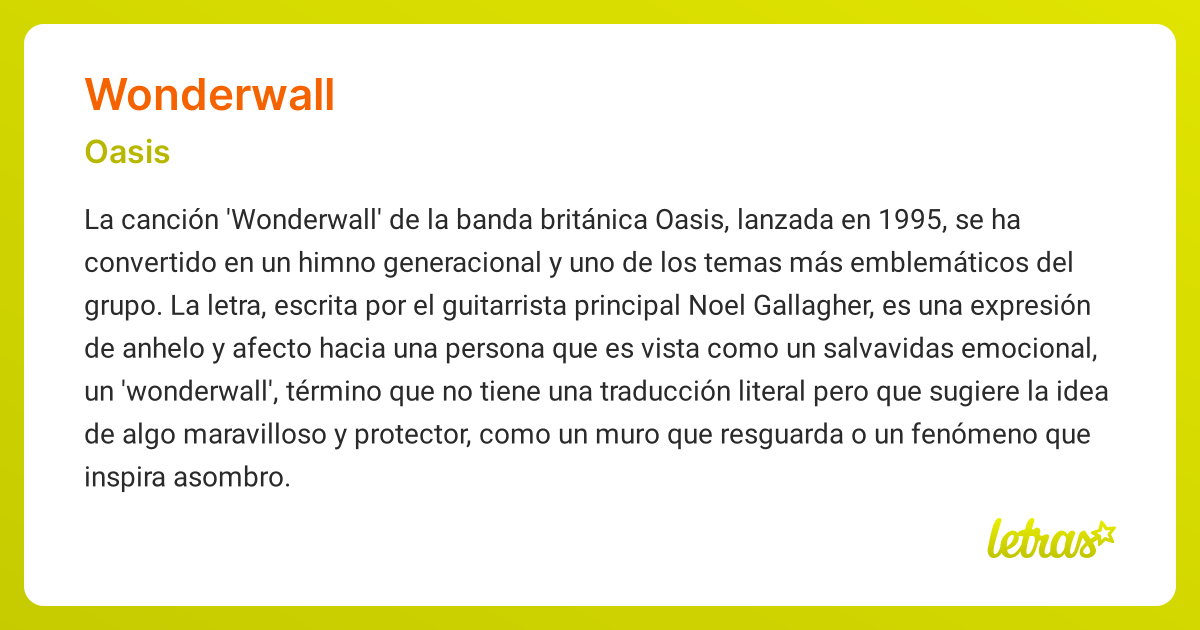 Significado de la canción WONDERWALL (Oasis) - LETRAS.COM