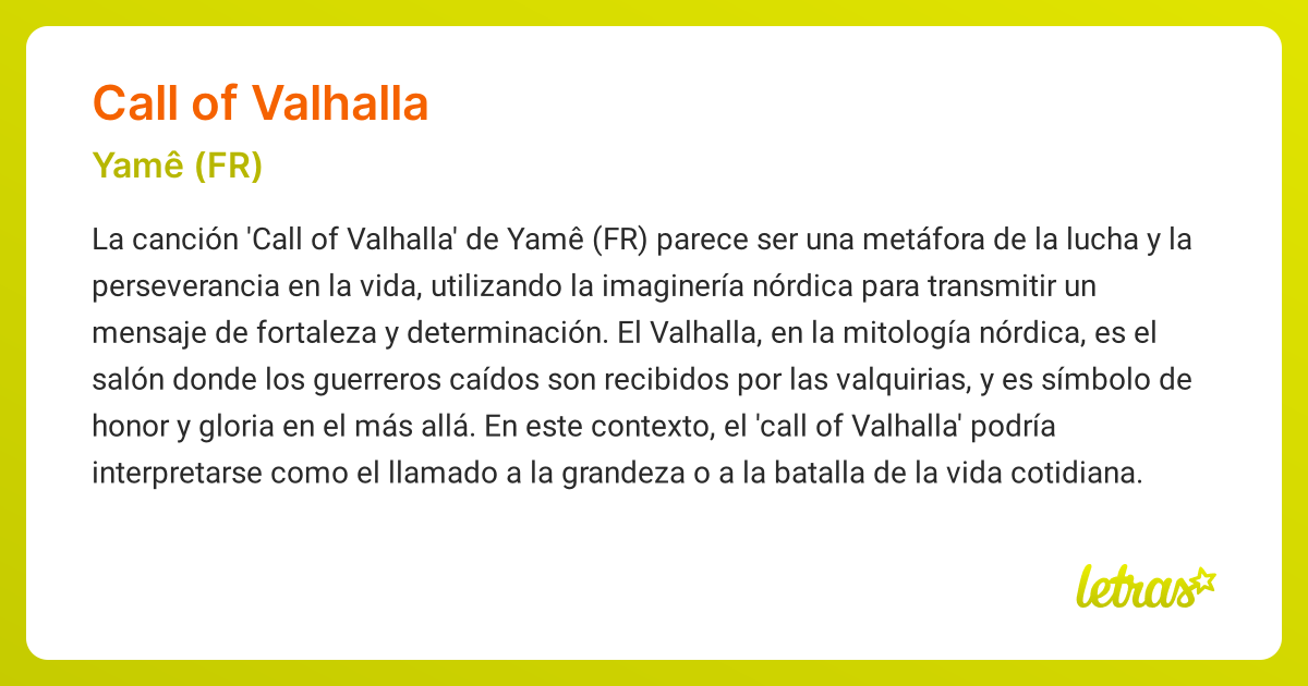 Significado de la canción CALL OF VALHALLA (Yamê (FR)) - LETRAS.COM