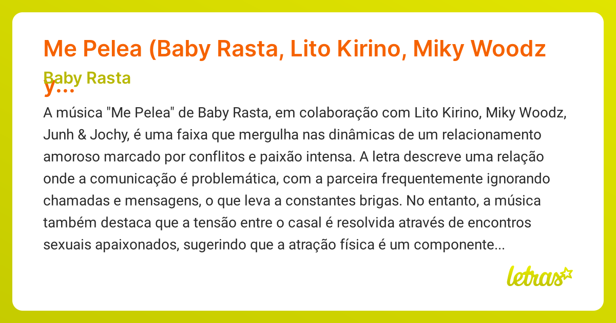 Significado da música Me Pelea (Baby Rasta, Lito Kirino, Miky Woodz y ...