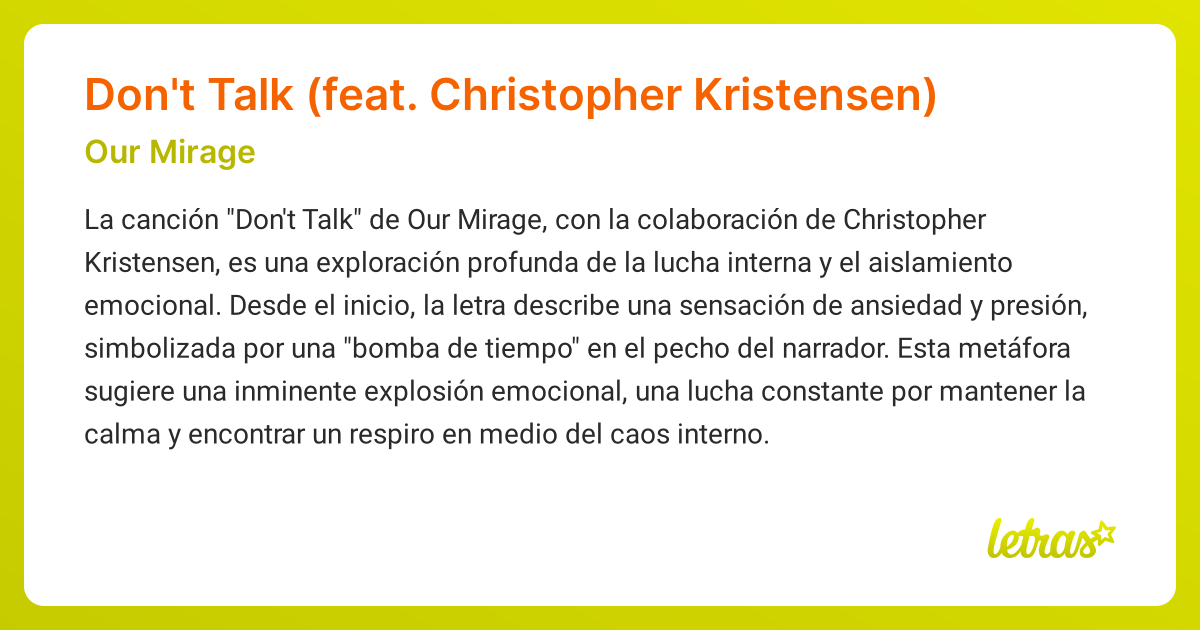 Significado de la canción Don't Talk (feat. Christopher Kristensen ...