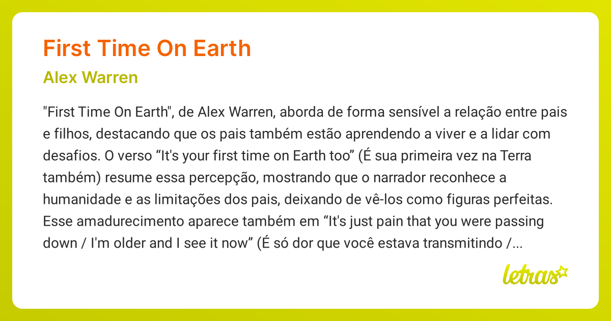 Significado da música FIRST TIME ON EARTH (Alex Warren) - LETRAS.MUS.BR