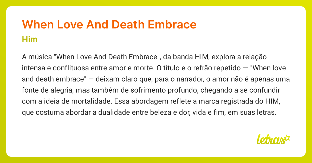 Significado da música WHEN LOVE AND DEATH EMBRACE (Him) - LETRAS.MUS.BR