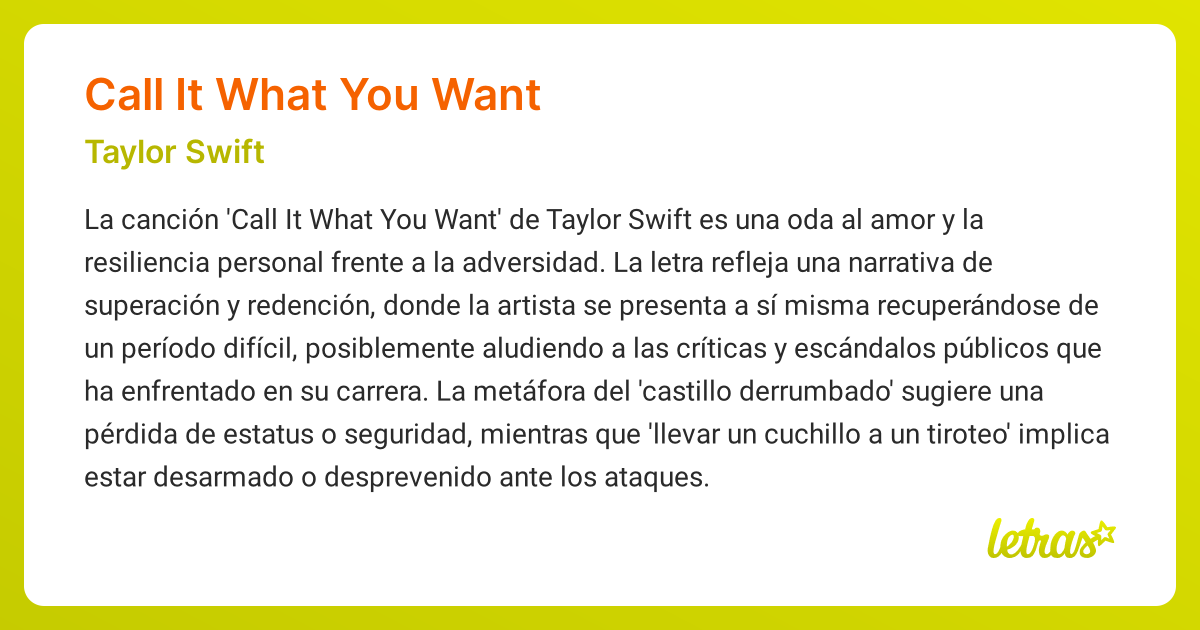 Significado de la canción CALL IT WHAT YOU WANT (Taylor Swift) - LETRAS.COM