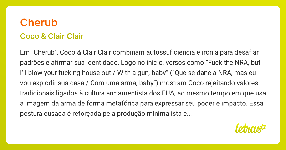Significado da música CHERUB (Coco & Clair Clair) - LETRAS.MUS.BR