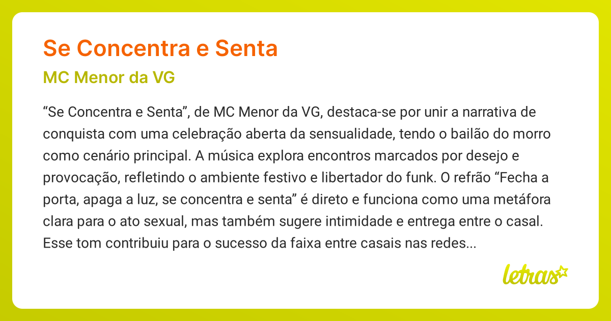 Significado da música SE CONCENTRA E SENTA (MC Menor da VG) - LETRAS.MUS.BR