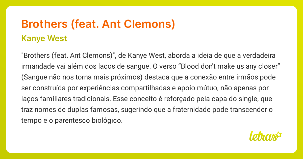 Significado da música BROTHERS (FEAT. ANT CLEMONS) (Kanye West ...