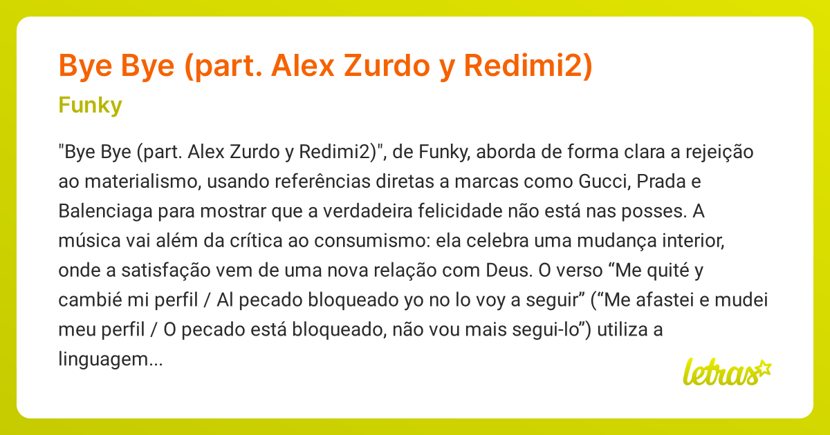 Significado da música Bye Bye (part. Alex Zurdo y Redimi2) (Funky ...
