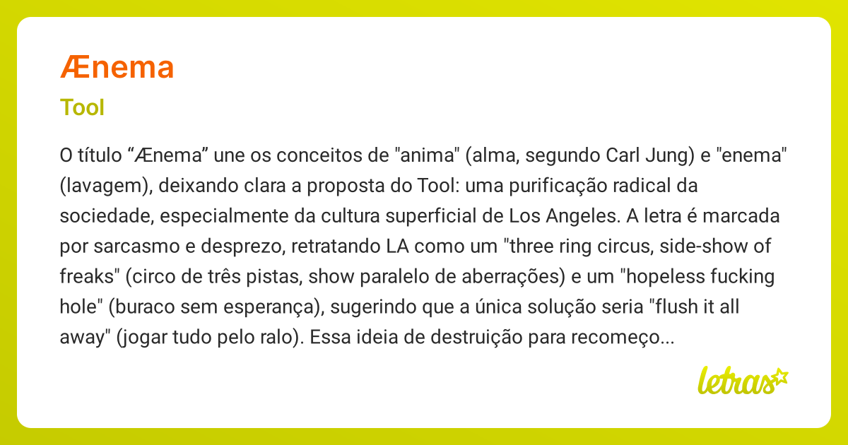 Significado da música ÆNEMA (Tool) - LETRAS.MUS.BR