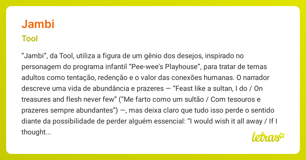 Significado da música JAMBI (Tool) - LETRAS.MUS.BR
