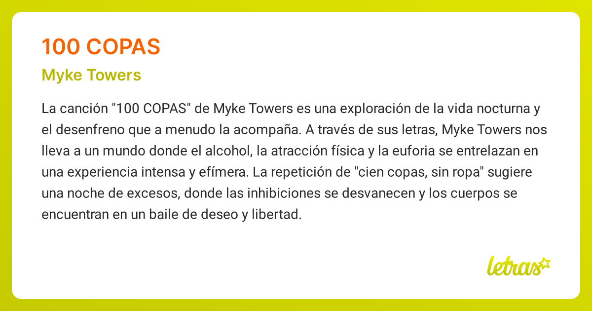Significado de la canción 100 COPAS (Myke Towers) - LETRAS.COM