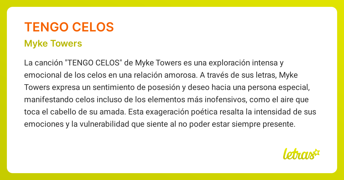 Significado de la canción TENGO CELOS (Myke Towers) - LETRAS.COM