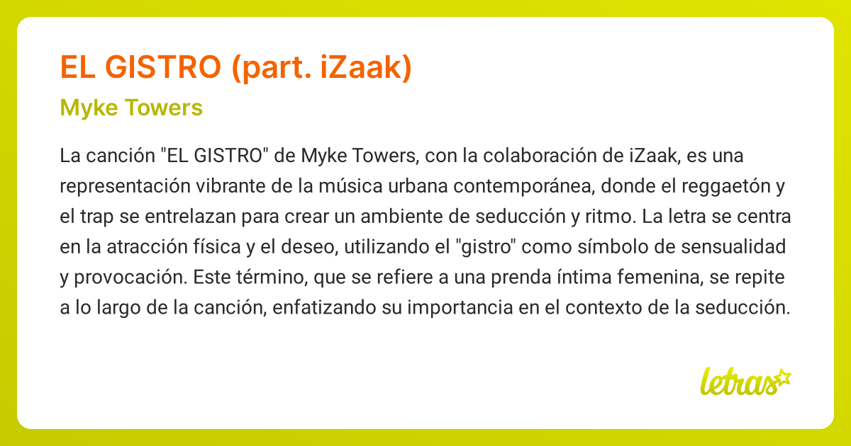 Significado de la canción EL GISTRO (PART. IZAAK) (Myke Towers ...