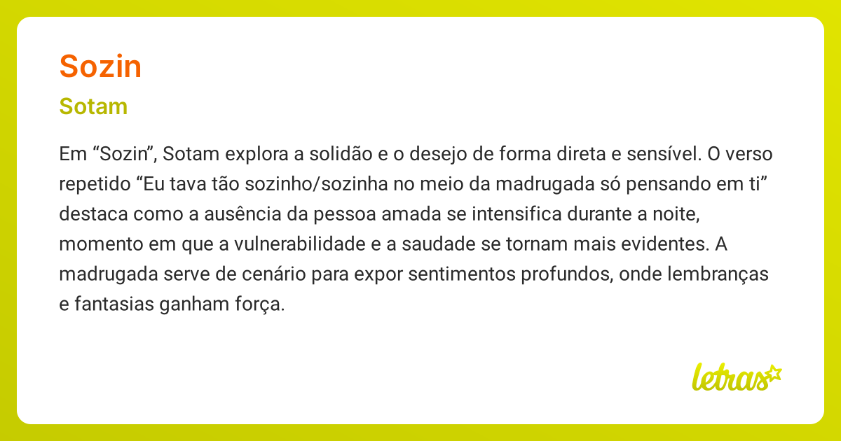 Significado da música SOZIN (Sotam) - LETRAS.MUS.BR