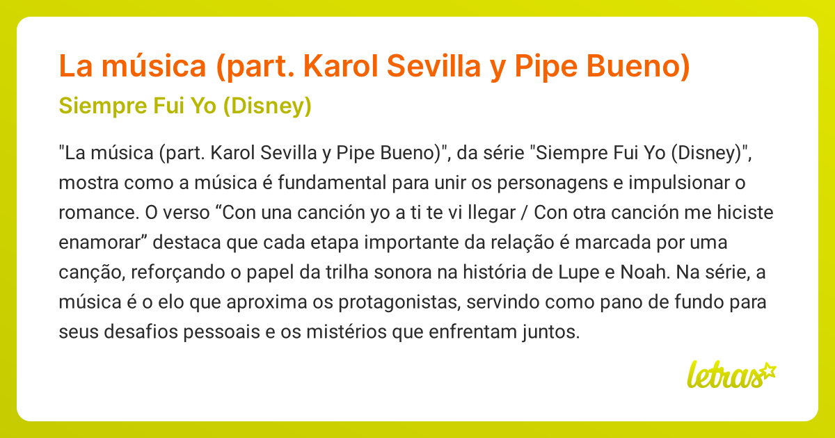 Significado da música La música (part. Karol Sevilla y Pipe Bueno ...