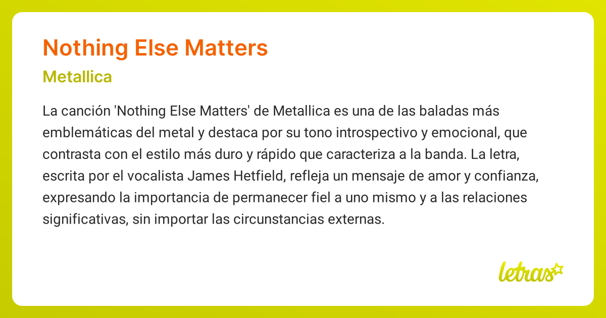 Significado de la canción NOTHING ELSE MATTERS (Metallica) - LETRAS.COM