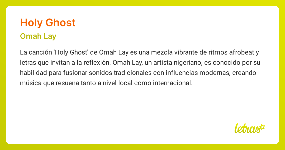 Significado de la canción HOLY GHOST (Omah Lay) - LETRAS.COM