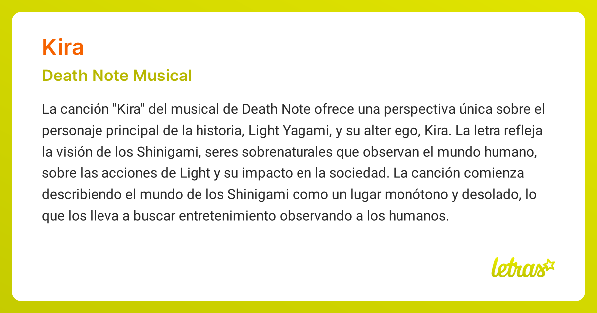 Significado de la canción KIRA (Death Note Musical) - LETRAS.COM