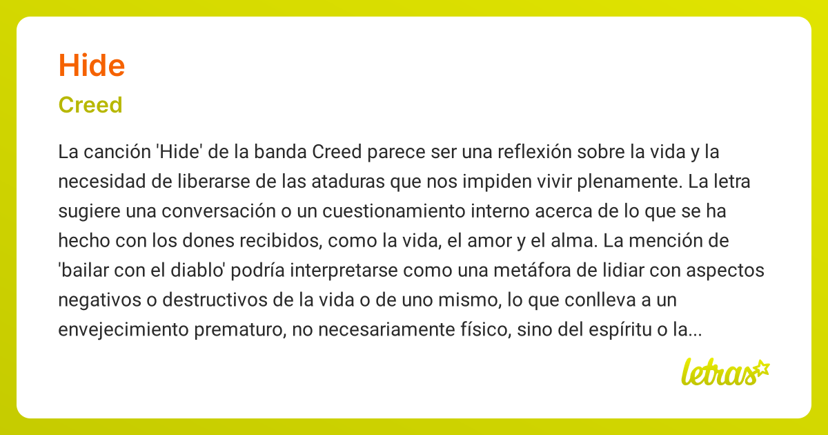 Significado de la canción HIDE (Creed) - LETRAS.COM