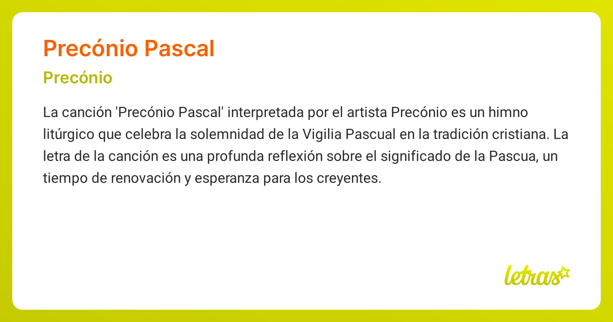 Significado de la canción PRECÓNIO PASCAL (Precónio) - LETRAS.COM