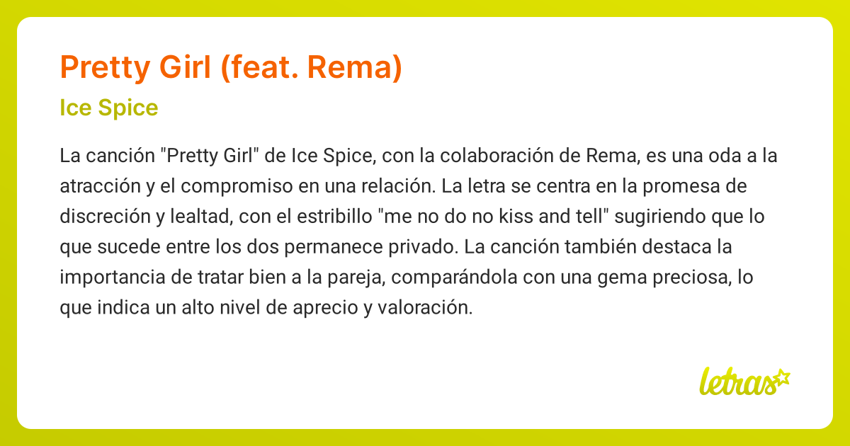 Significado de la canción PRETTY GIRL (FEAT. REMA) (Ice Spice) - LETRAS.COM