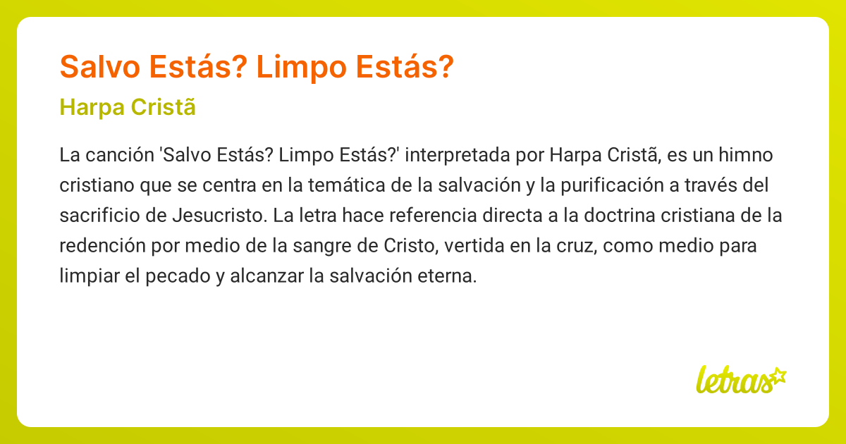 Significado de la canción SALVO ESTÁS? LIMPO ESTÁS? (Harpa Cristã ...