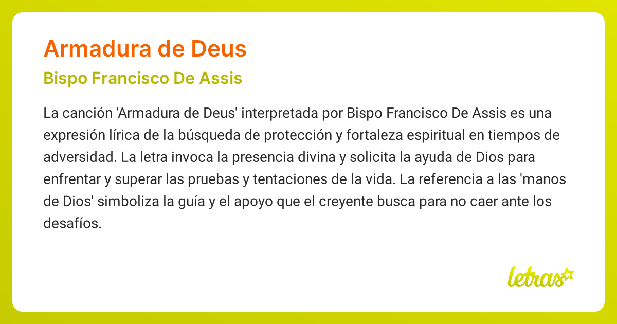 Significado de la canción ARMADURA DE DEUS (Bispo Francisco De Assis ...