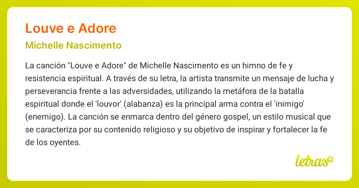 Significado de la canción LOUVE E ADORE (Michelle Nascimento) - LETRAS.COM
