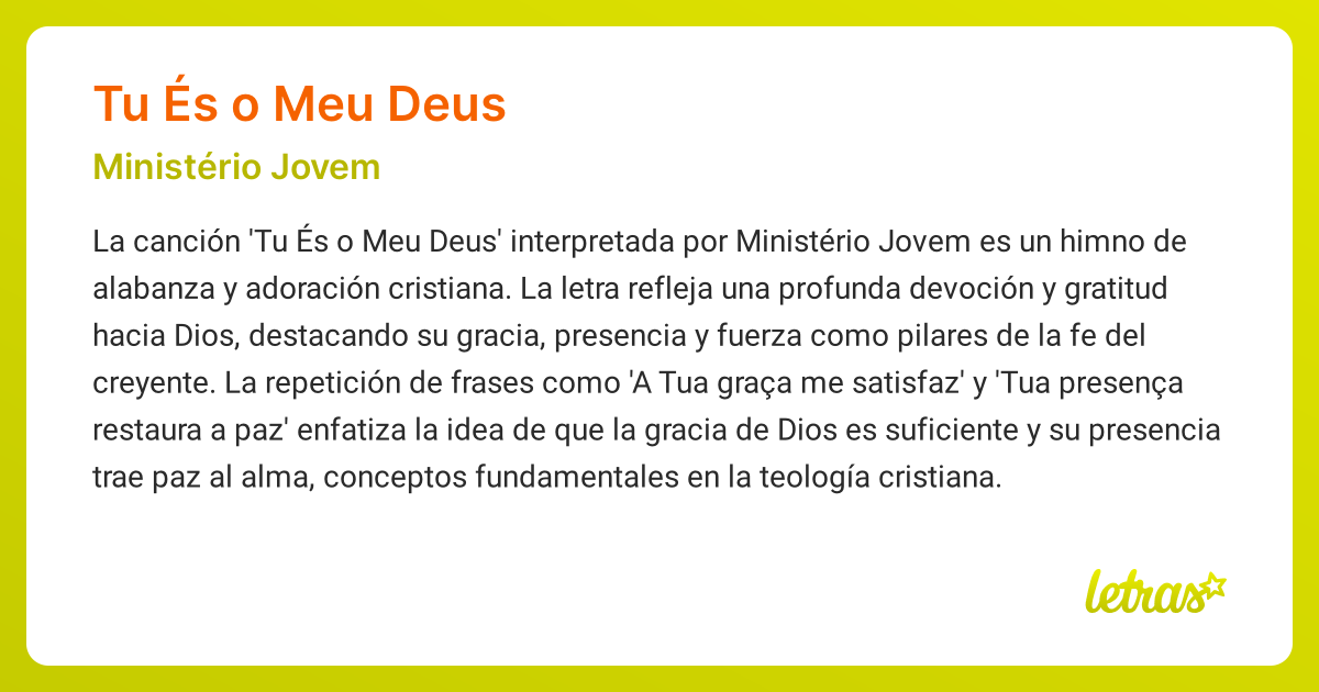 Significado de la canción TU ÉS O MEU DEUS (Ministério Jovem) - LETRAS.COM