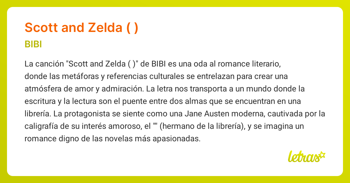 Significado de la canción Scott and Zelda (책방오빠 문학소녀) (BIBI) - LETRAS.COM