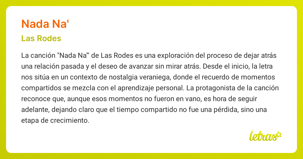 Significado de la canción NADA NA' (Las Rodes) - LETRAS.COM