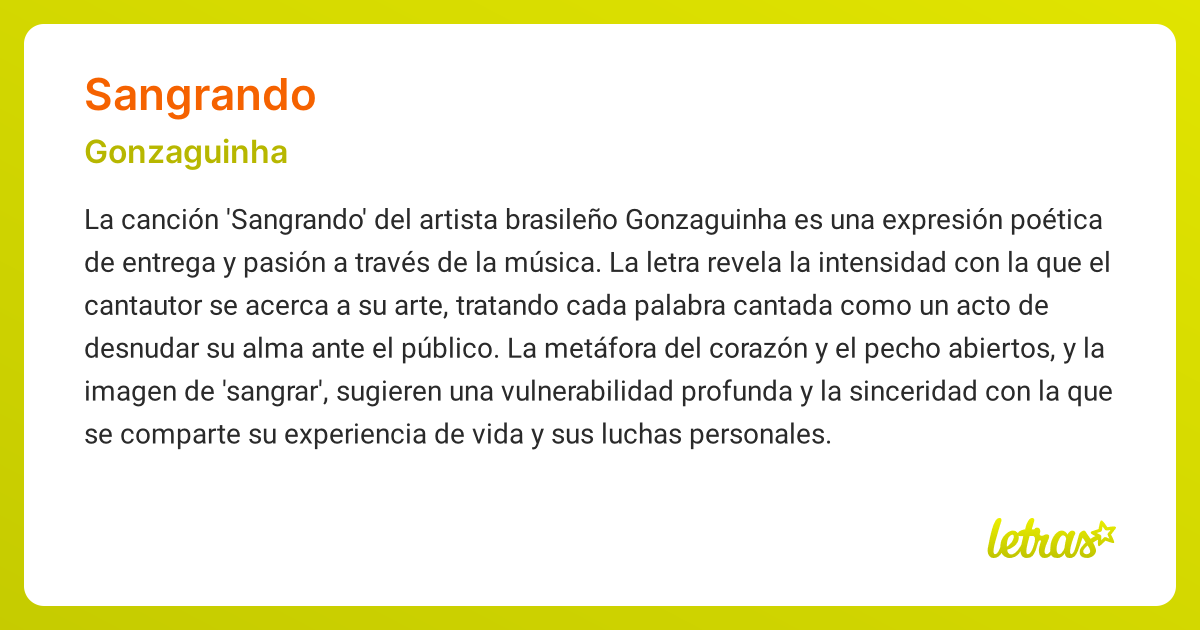 Significado de la canción SANGRANDO (Gonzaguinha) - LETRAS.COM