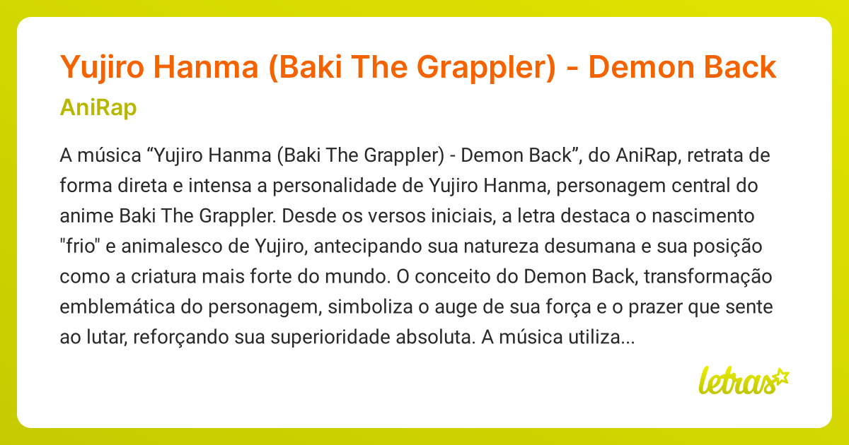 Significado da música Yujiro Hanma (Baki The Grappler) - Demon Back ...