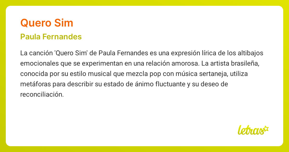 Significado de la canción QUERO SIM (Paula Fernandes) - LETRAS.COM