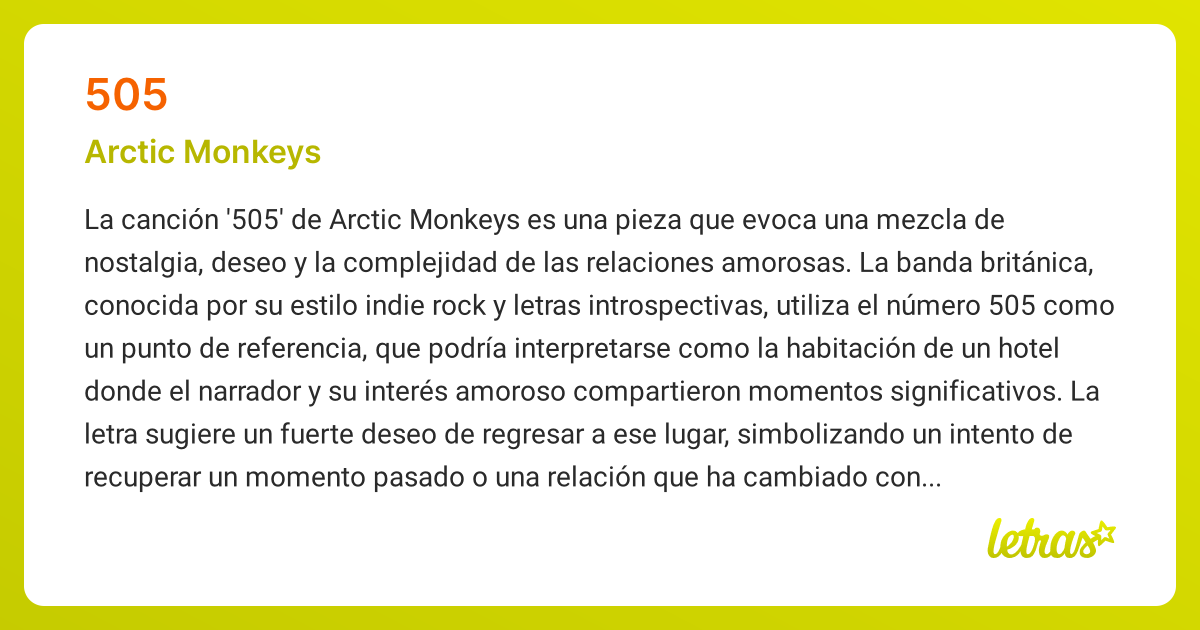Significado de la canción 505 (Arctic Monkeys) - LETRAS.COM