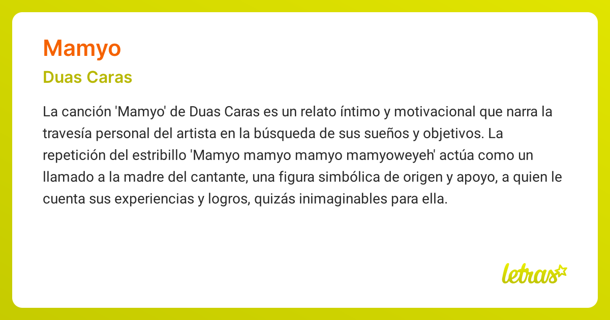 Significado de la canción MAMYO (Duas Caras) - LETRAS.COM