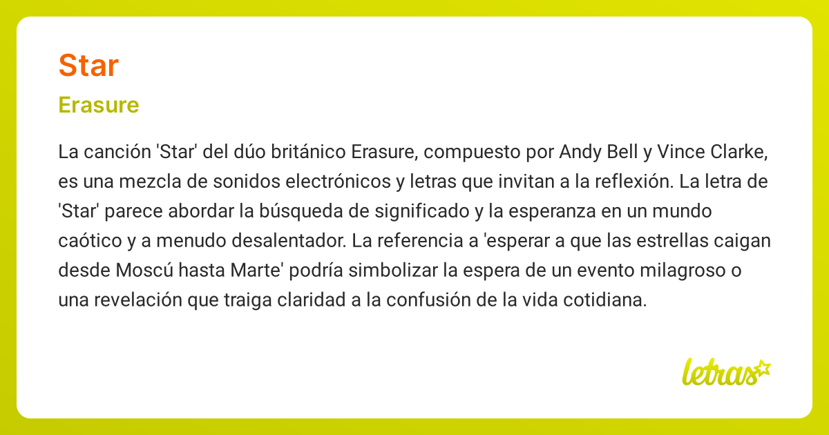 Significado de la canción STAR (Erasure) - LETRAS.COM