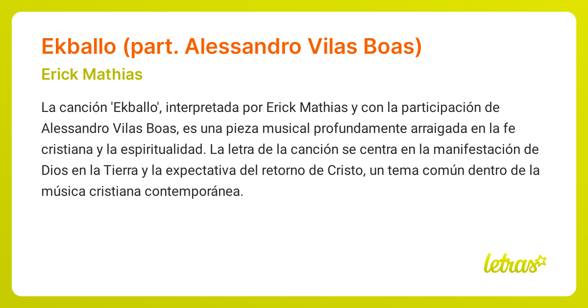 Significado de la canción Ekballo (part. Alessandro Vilas Boas) (Erick Mathias) - LETRAS.COM