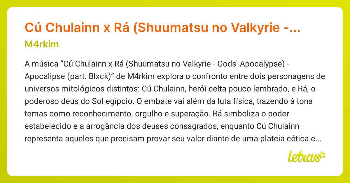 Significado da música Cú Chulainn x Rá (Shuumatsu no Valkyrie - Gods' Apocalypse) - Apocalipse ...