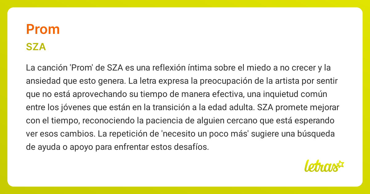 Significado de la canción PROM (SZA) - LETRAS.COM