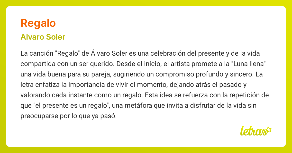 Significado de la canción REGALO (Alvaro Soler) - LETRAS.COM